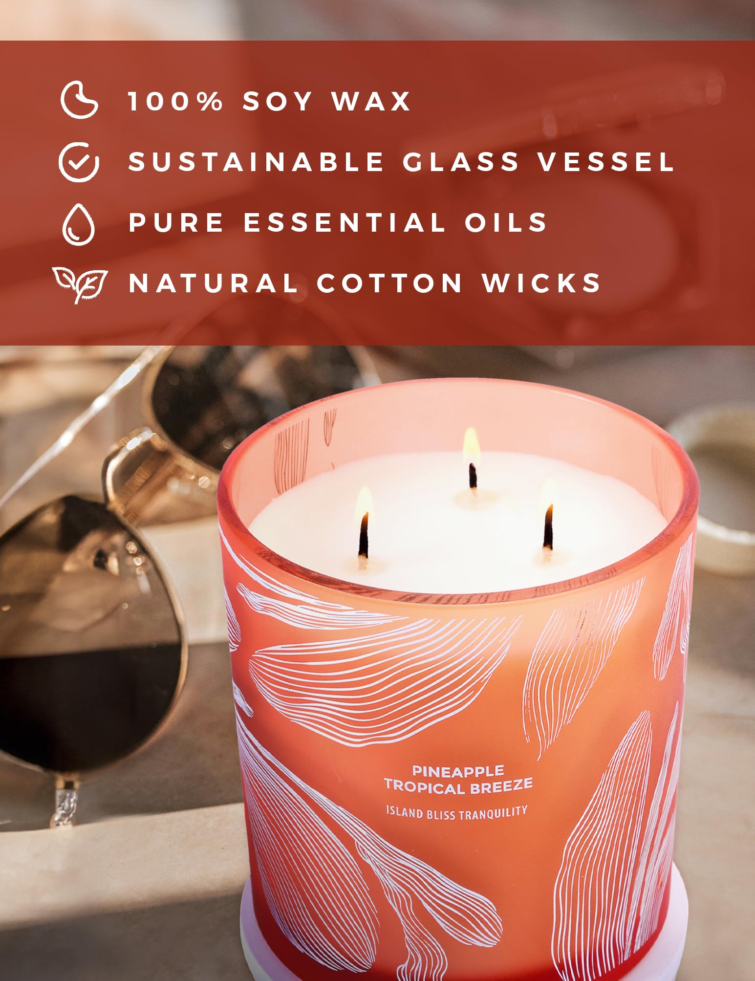 Pineapple Tropical Breeze 3 Wick Candle Large - Highly Scented Candle for Home 14.5 oz - Soy Candle - Home Fragrance Candles - Aromatherapy Relaxing Candle - Pineapple Paradise Candle for Men & Women