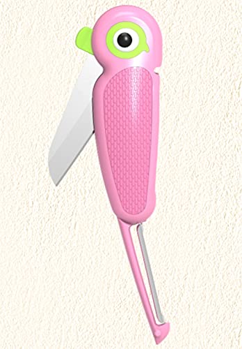 VSL VANSLENSON 2 in 1 Small Folding Knife Super Cute Bird Knife with Peeler 2.5” Blade Mini Pocket Size EDC Knife Green Pink (One Set)