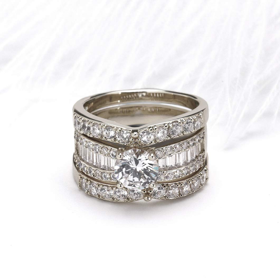 Ginger Lyne Collection Enchantment Beautiful 3pcs Engagement Wedding Ring and Band Set Size 11