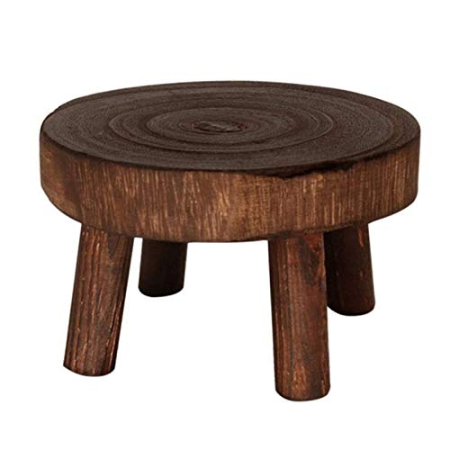 Mini Wooden Stool Plant Stand, 7.9"Dia Round Wood Stool Display Stand,Small Desktop Flower Pot Display Shelf Bonsai Rack,Decorative Plant Stool for Plants Indoor(Burnt copper color,L)