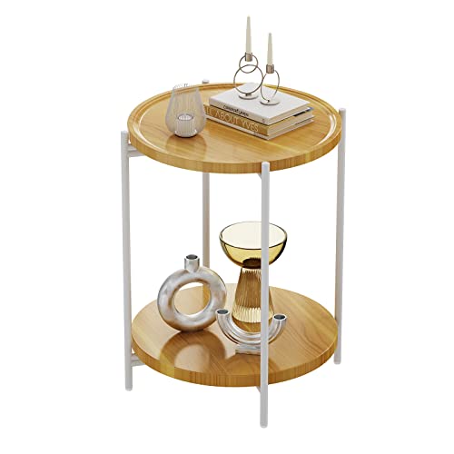 Round End Table,Side Table Modern Nature Texture Coffee Table Nightstand Bedside Wood Table Outdoor & Indoor Accent Table for Small Spaces,Bedroom,Patio