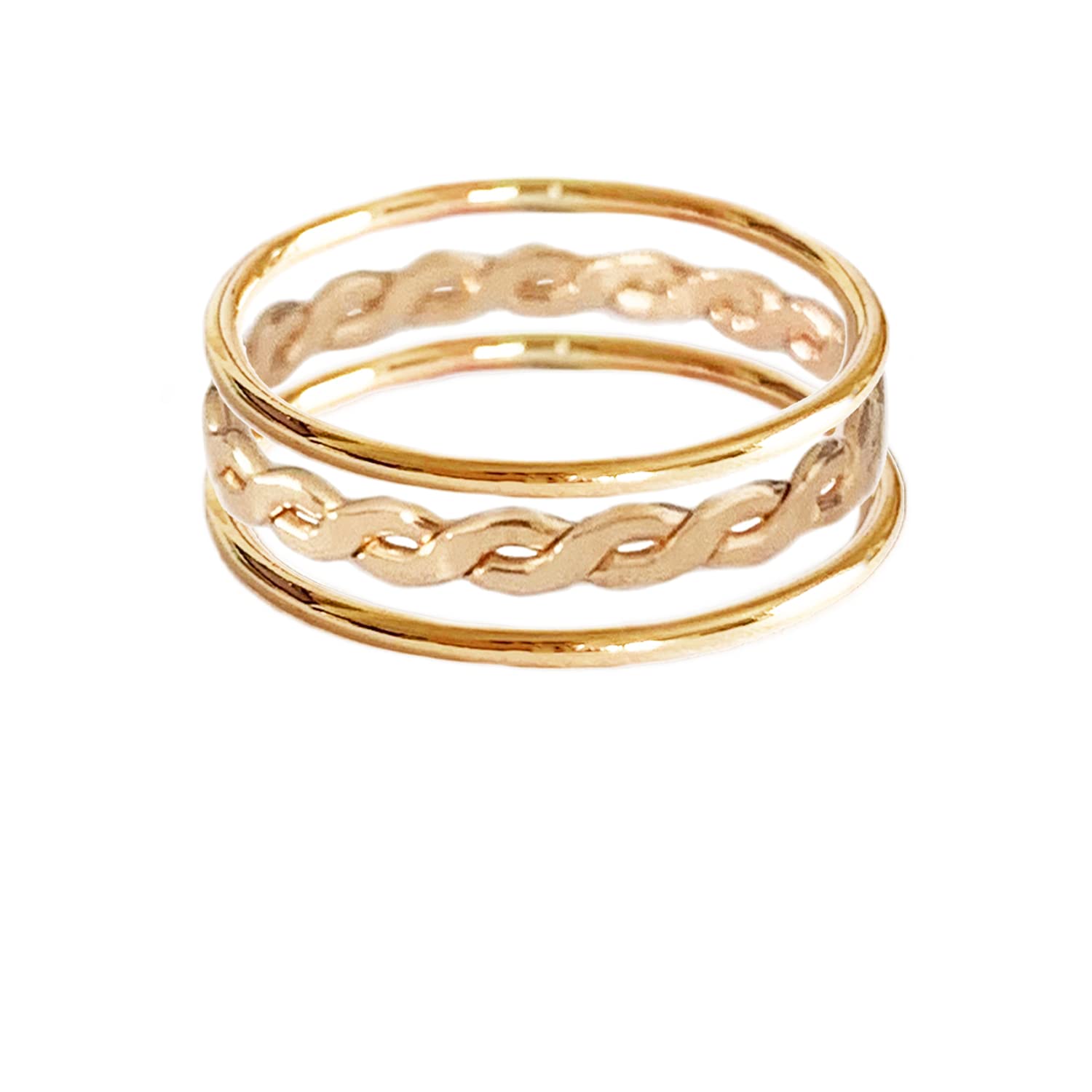 Gold Stacking Rings | Braid and Band Stack | Braid and Skinny Bands 14K Gold Fill | Perfect Ring for Toe, Knuckle or Finger | Unisex (4)