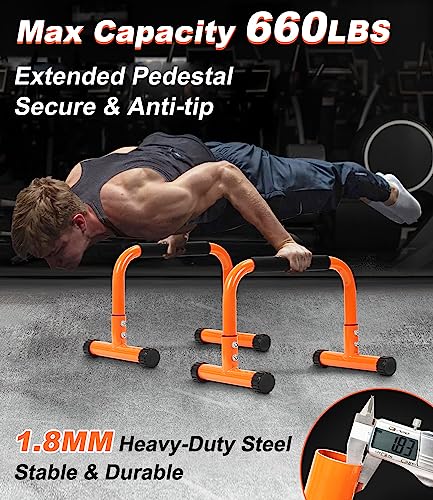 TABEKE Push Up Bar, 12" High Parallettes Bars & Dip Bar With Full-Cover Foam Handles, No Wobbling Calisthenics Equipment For Handstand, L-Sit, Gymnastics, Strength Training Home Gym