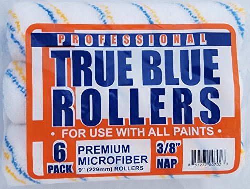 True Blue 9" Professional Paint Roller Covers, 9 Inch, Best for All Types of Painting Surfaces, Refill Bulk Pack (6, 3/8" Nap)