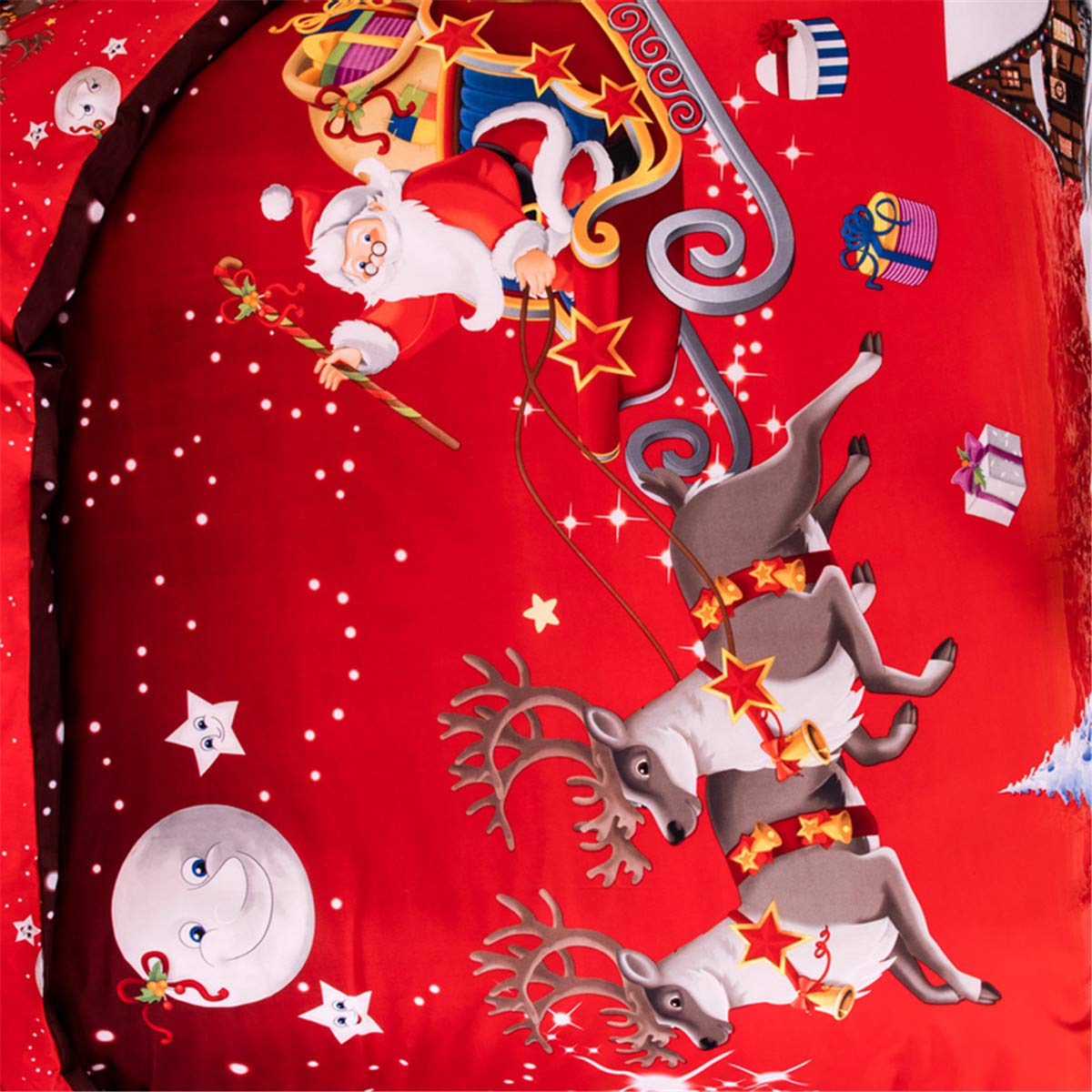 WONGS BEDDING Christmas Duvet Cover Twin Size, Reversible Santa Claus Elk Pattern Duvet Covers with Zipper Closure for Kids Teens Adults, Soft Microfiber Red Christmas Duvet Bedding Set (Red, 2PC)