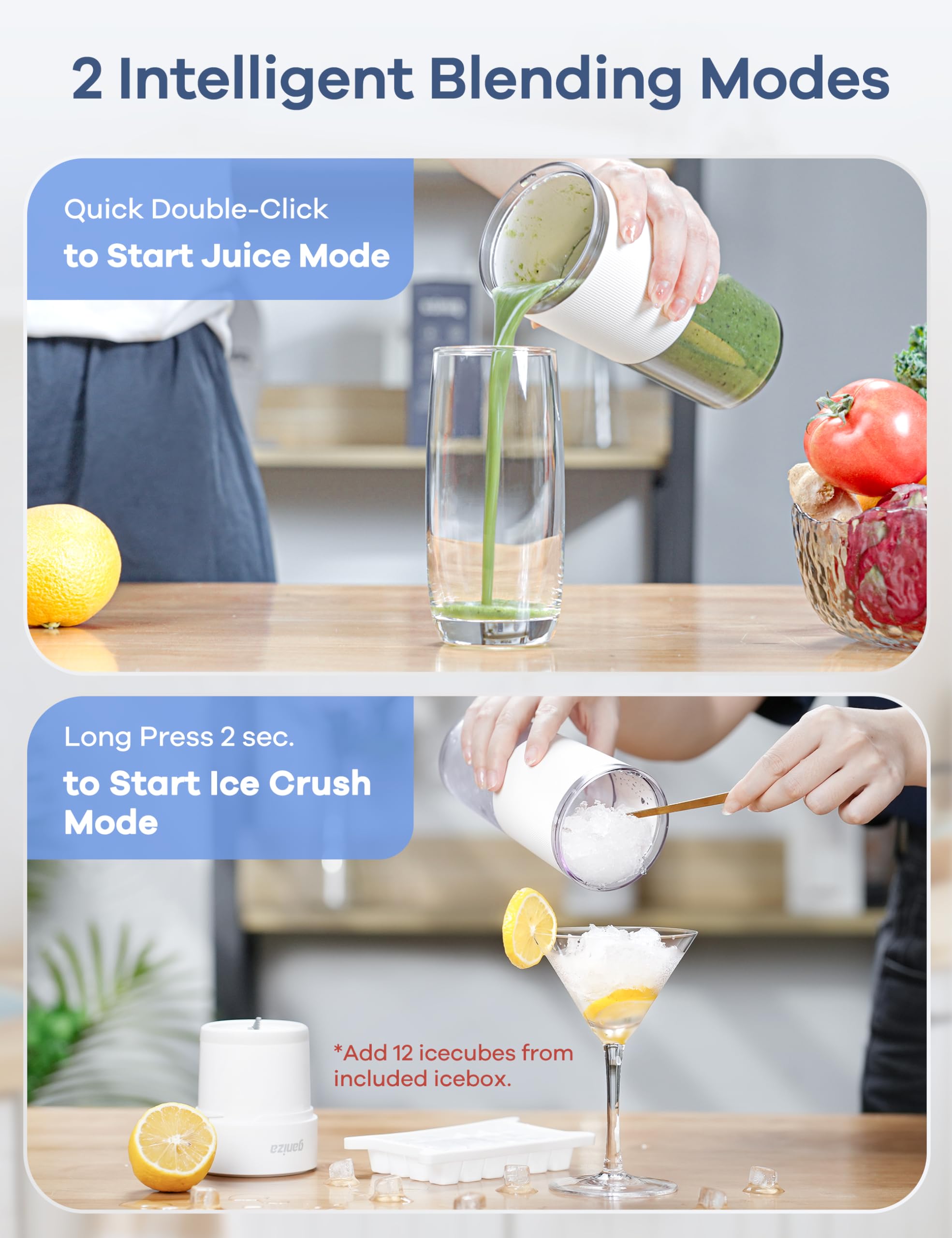Ganiza Smoothies,900W Countertop Blender Grinder Combo for Kitchen, Smoothies Maker with 1 * 24oz & 2 * 17oz &10oz To-Go Cups, 15-Pieces Personal Blender with Recipe