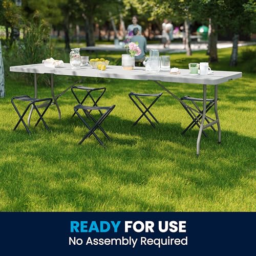 Flash Furniture Kathryn 8' Rectangular Plastic Folding Event Table with Carrying Handle, Bi-Fold Portable Banquet Table for Indoor/Outdoor Events, Granite White, 30"W x 96"L
