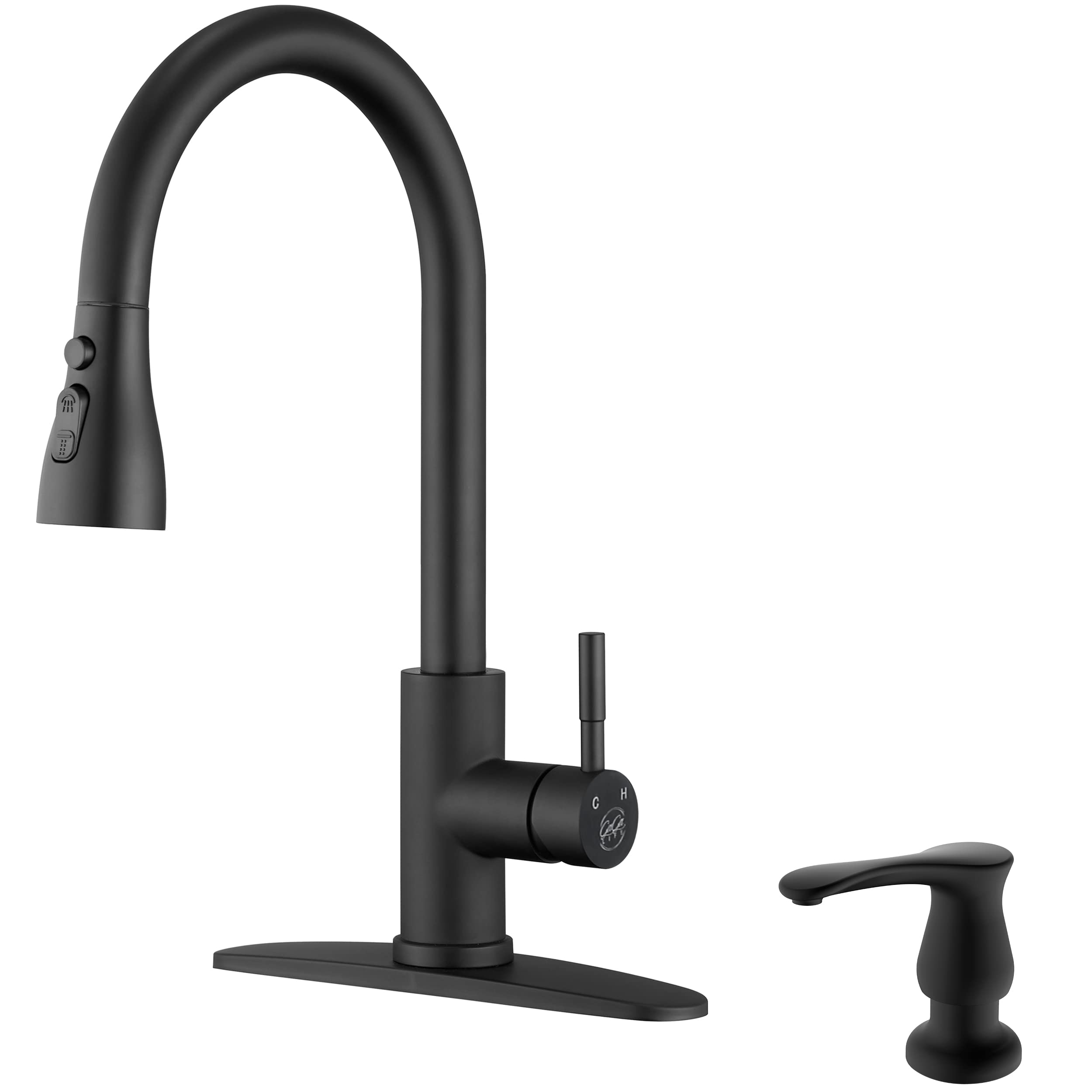 Matte Black Pull Down Kitchen Faucet with Soap Dispenser - High Arc 3-Function Pull Out Kitchen Faucet, Stainless Steel Kitchen Sink Faucet with Pull Down Sprayer Single Hole Single Handle