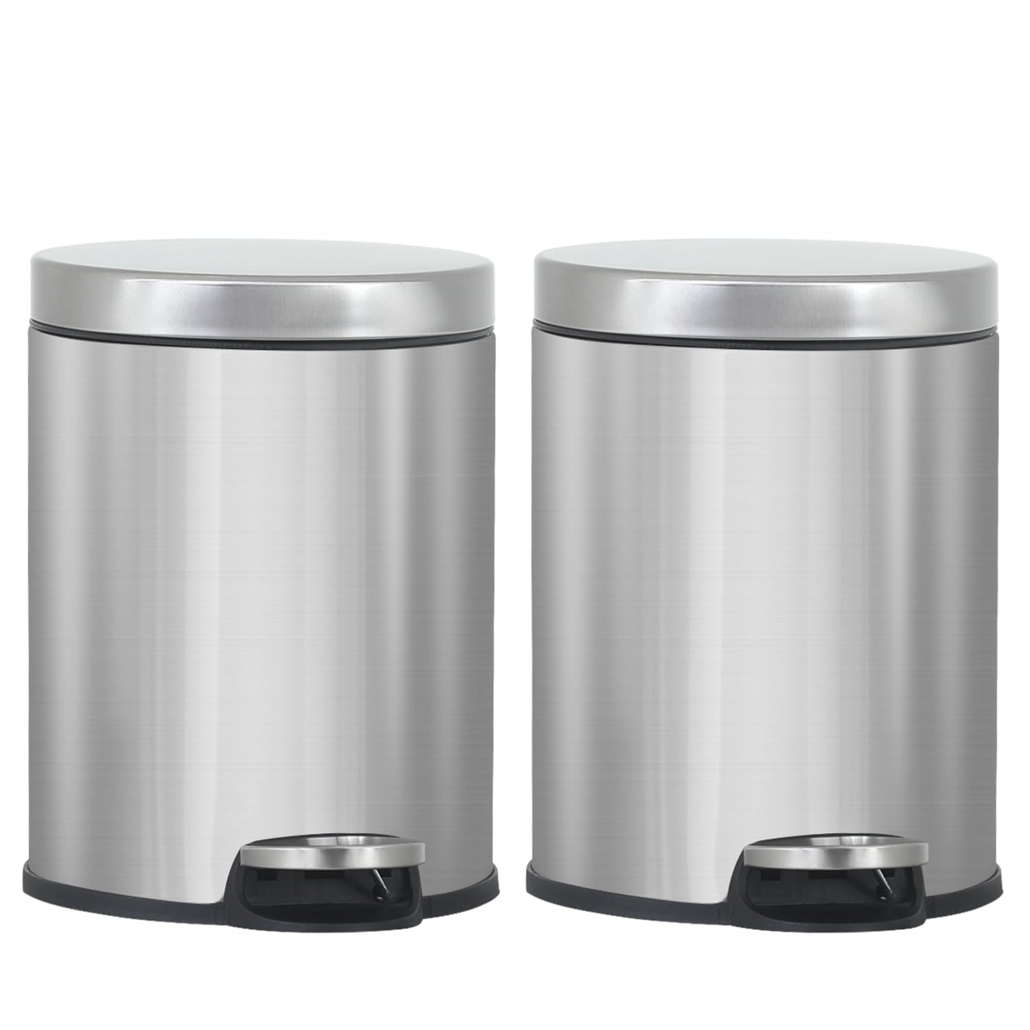 Stainless Steel Round Metal Step Garbage Bin Bathroom Trash Can 6 Liter/1.6 Gallon Small Garbage Can Trashcan with Lid Step Pedal, Removable Inner Bucket Wastebasket for Kitchen Office(2)