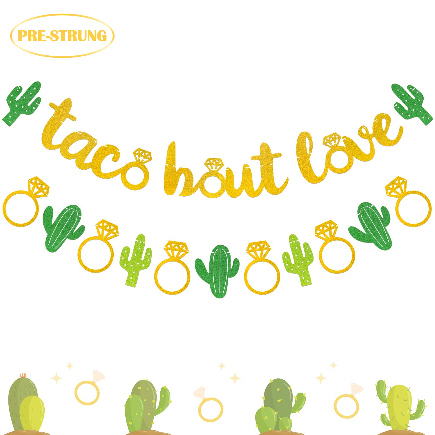 Taco Bout Love Banner Gold Glitter Bachelorette Wedding Engagement Bridal Shower Backdrop Mexican Fiesta Themed Party Supplies Decorations 2 Set