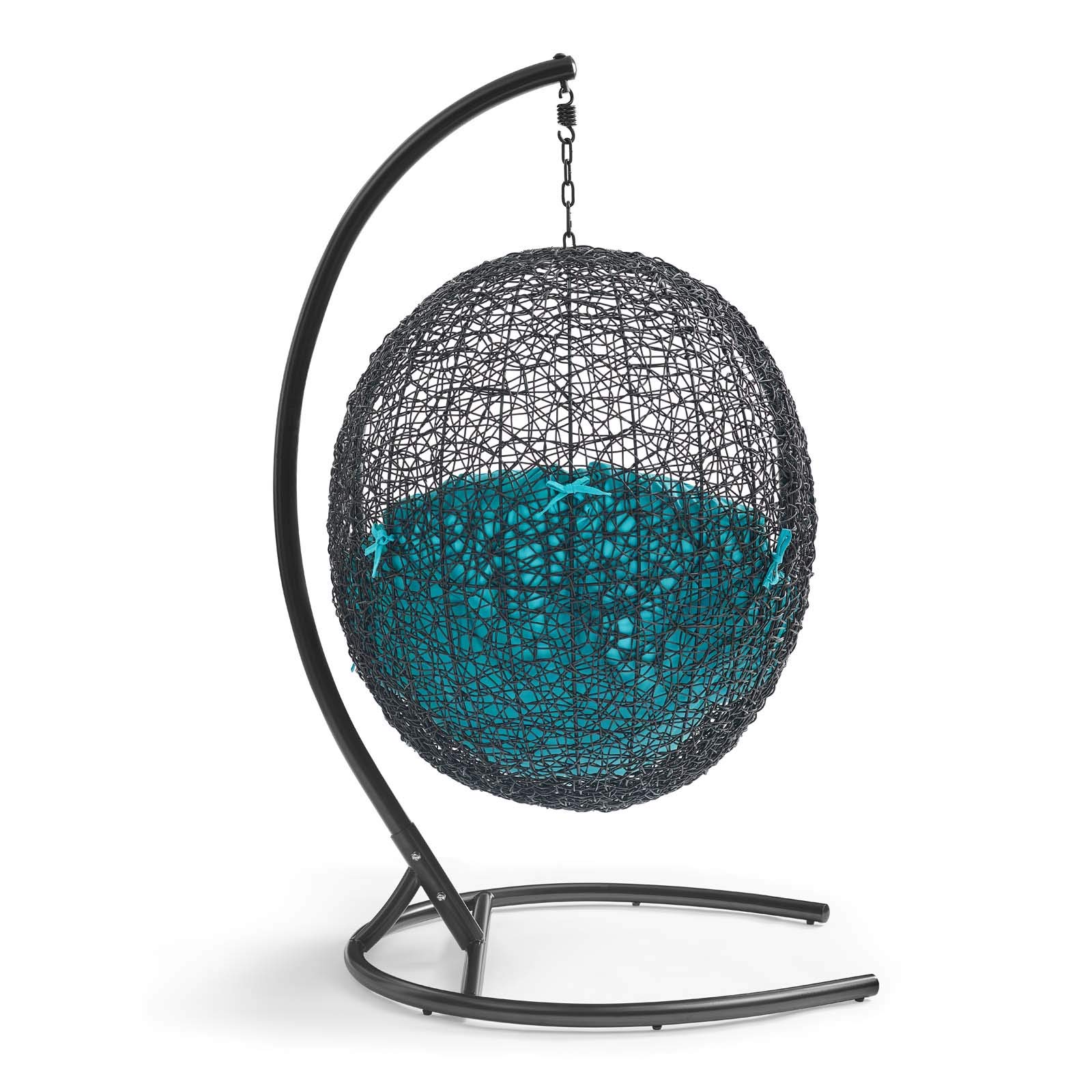 Modway EEI-739-TRQ-SET Encase Wicker Rattan Outdoor Patio Porch Lounge Egg, Swing Chair with Stand, Turquoise