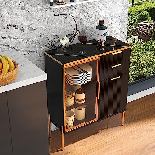scolyk Buffet Cabinet with Storage:Black Cabinet with Drawers,Farmhouse Coffee Bar Cabinet with Storage,Black Buffet Cabinet,Kitchen Sideboard Cabinet