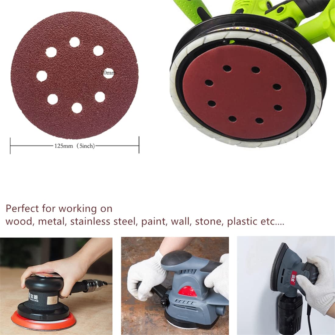 New Bundle: 3 Pack 2 Inch Quick Change Adapter + 100Pcs 5 Inch 8 Hole Orbital Sander Sandpaper