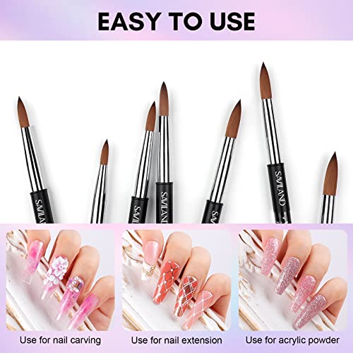 Saviland 11PCS Kolinsky Acrylic Nail Brush set - Size 4/6/8/10/12/14/16 Acrylic Powder Brushes for Acrylic Nails Extension & 3D Nail Carving