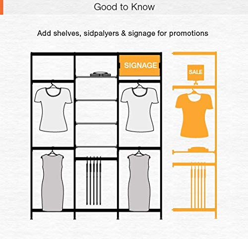 UDIZINE Vertik Clothing Wall Mounted (for 4 Shelves with 4 Faceouts and 2 Hanging Rails, White) | Shelves are NOT Included