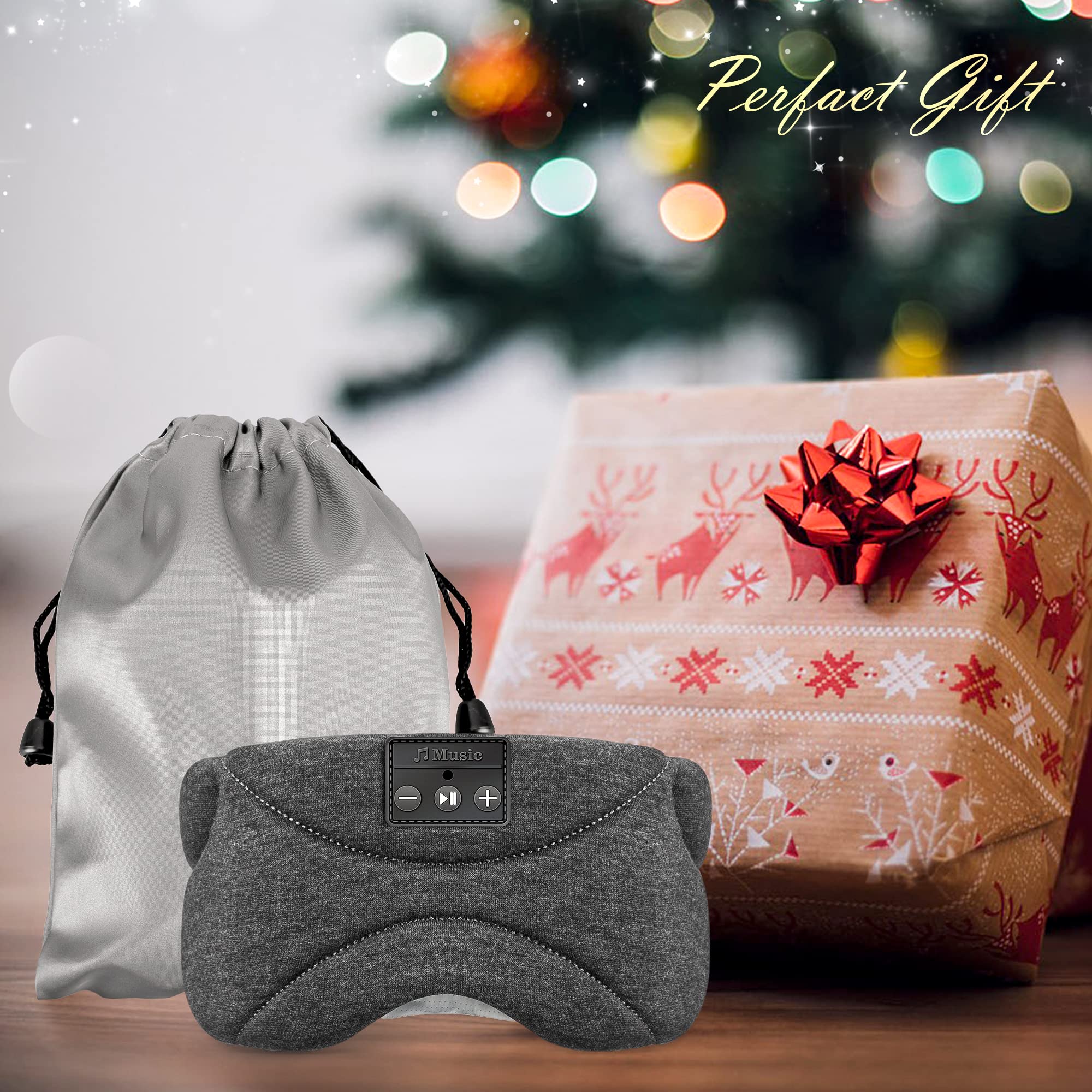 Flashmen Bluetooth Sleep Mask with White Noise Blackout Light Ice-Feeling Extra Soft Modal Lining Sleep Eye Mask Ultra-Thin Sleeping Headphones (Gray)