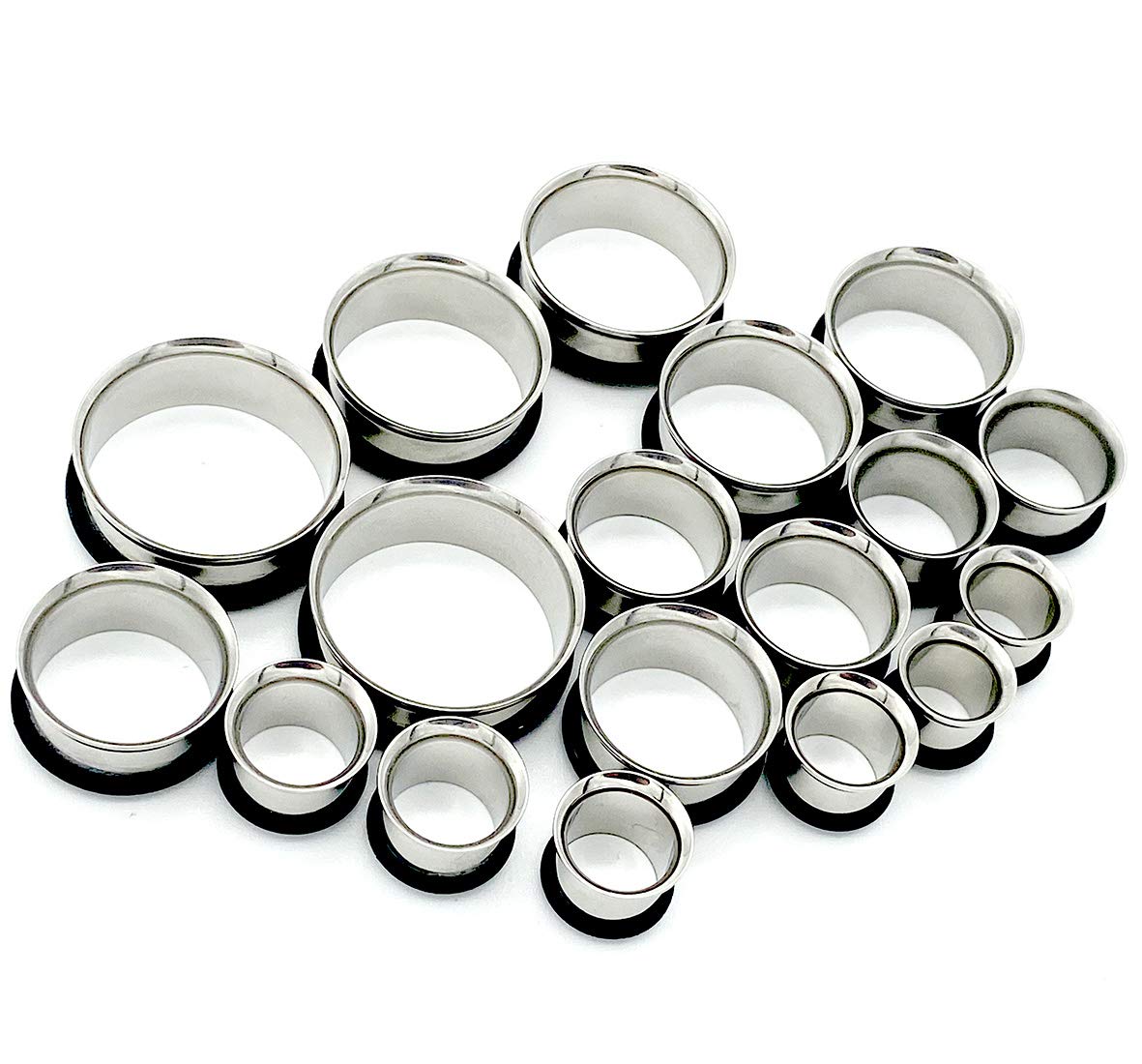 HEKEUOR 00G 7/16ā 1/2ā 9/16ā 5/8ā 11/16ā 13/16ā 7/8ā 1ā Ear Gauge Stretching Kit Stainless Steel Tapers and Plugs Set