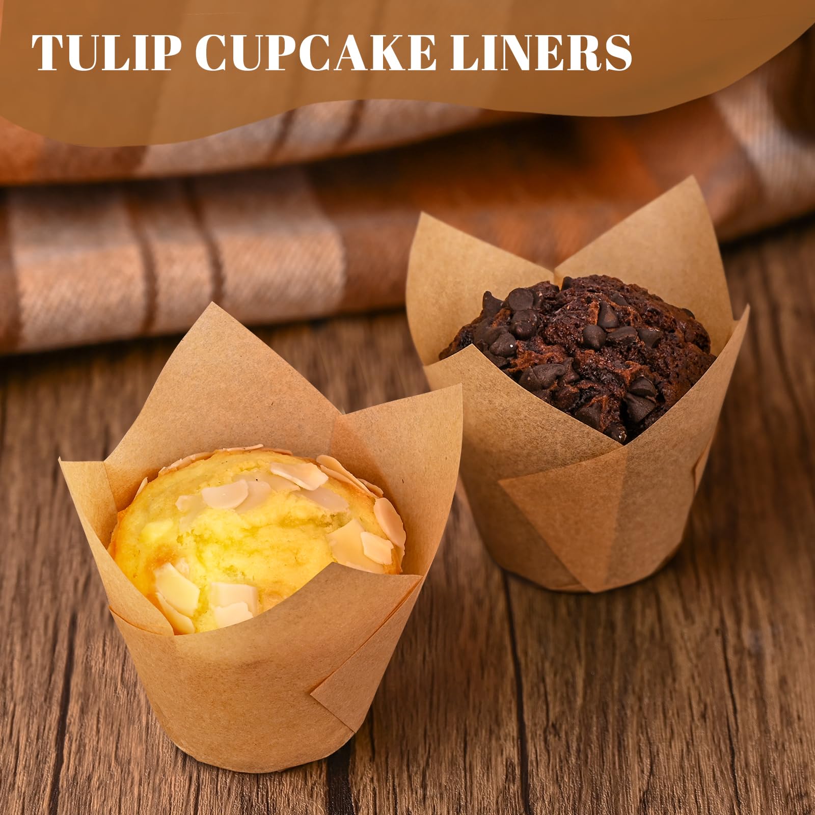 Neyimqr 120 Counts Natural Tulip Cupcake Liners for Baking Cups, Food Grade Parchment Paper Muffin Liners Holders, Standard Tulip Cupcake Liners, Greaseproof Cupcake Wrappers for Party, Christmas