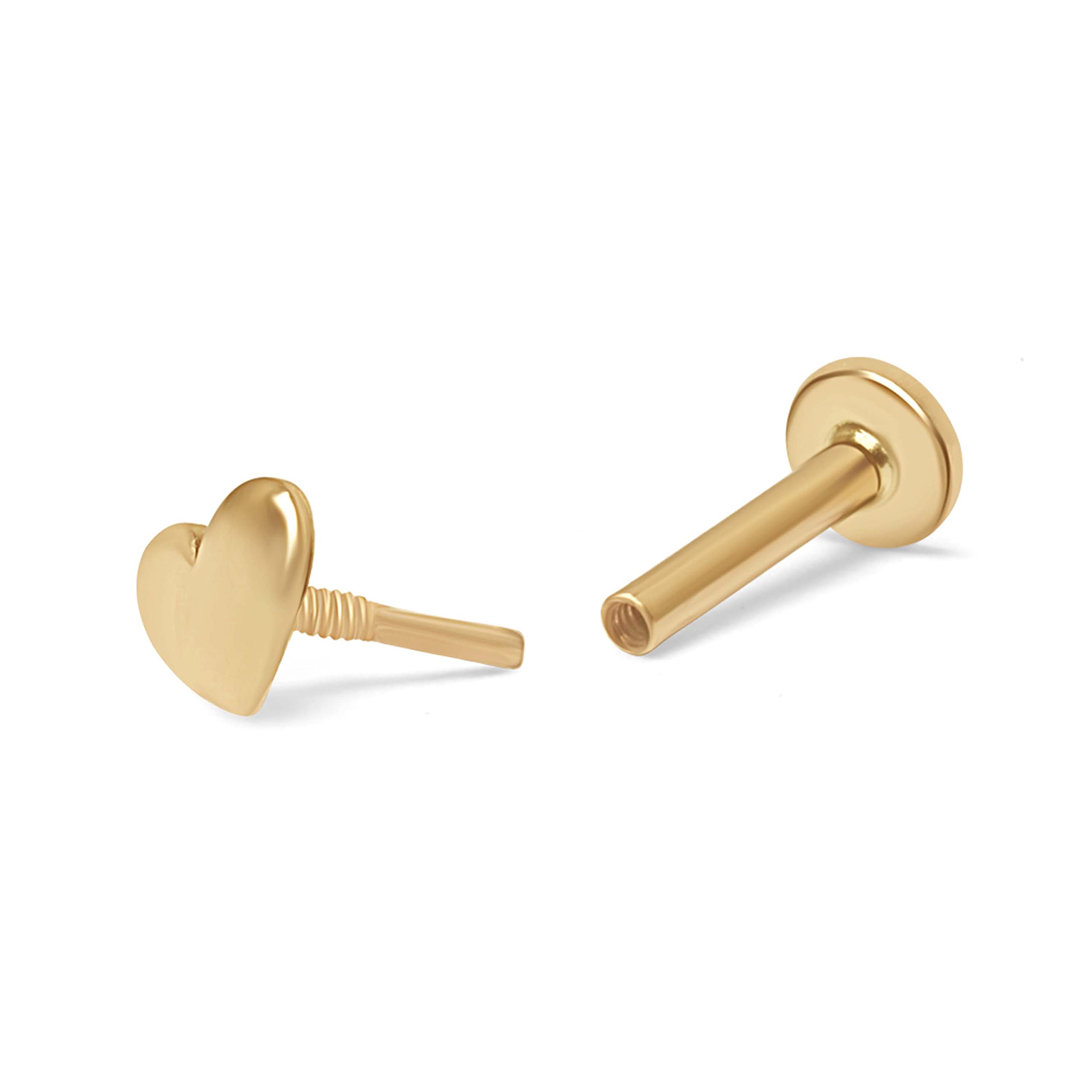 Heart Earring For Women 14k Gold Valentine Earring Gift Cute Solid Gold Stud For Men Flat Back Stud Earring Labret Jewelry Helix Earring Daith Jewelry Hypoallergenic Earring Sold Separately