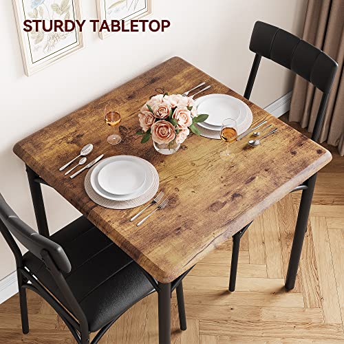 GAOMON Dining Table Set for 2, Kitchen Table and Chairs for 2 with Upholstered Chairs, 3 Piece Dining Room Table Set, Square Kitchen Table Set for Small Space, Apartment, Studio, Rustic Brown