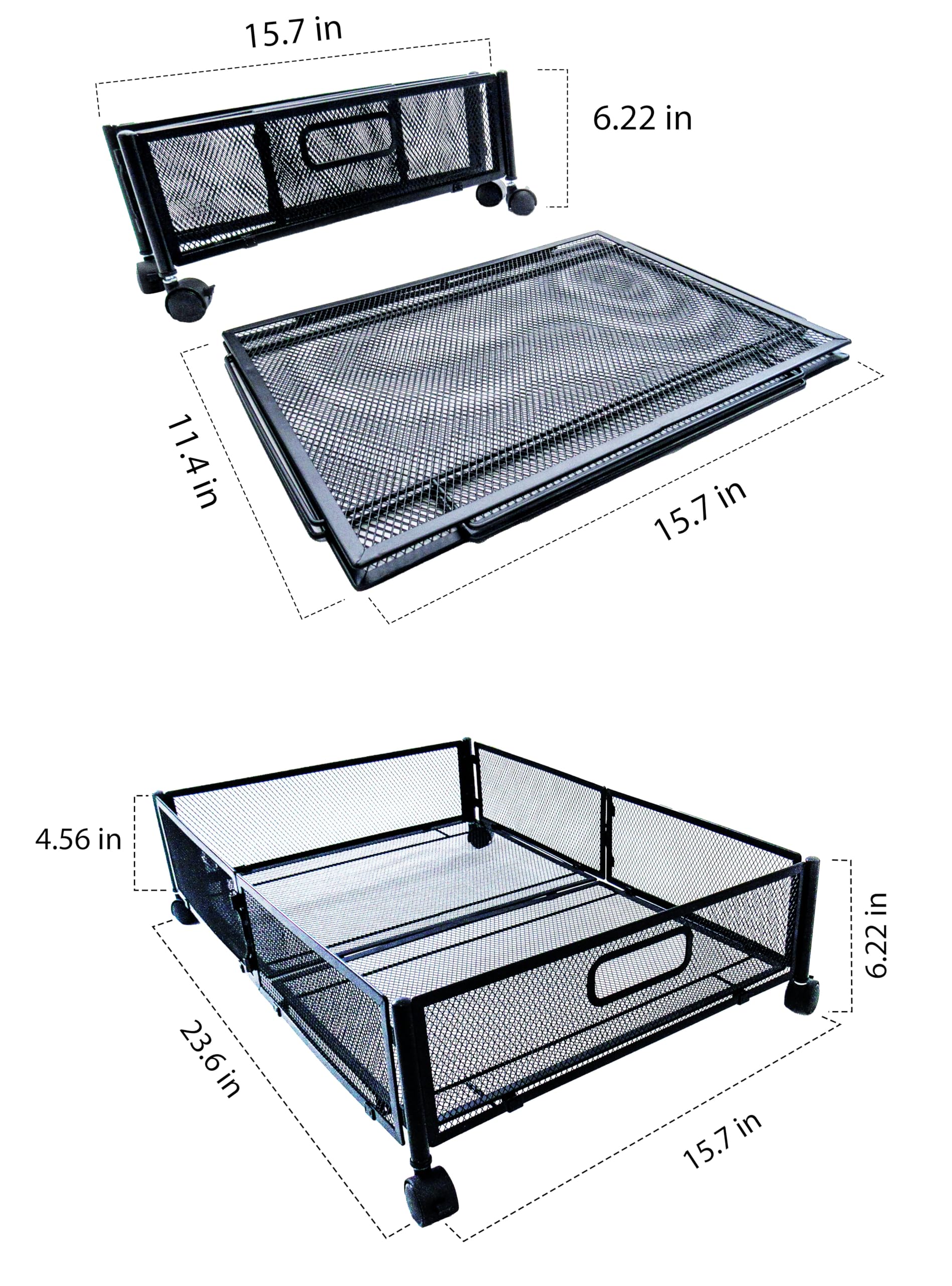 Stormi Storage Rack - Foldable Under Bed Storage for Toys, Books or Clothes- Space Saver - Foldable - Easy Assembly - No Tools Required - Wheels, Black, RT-230922-01