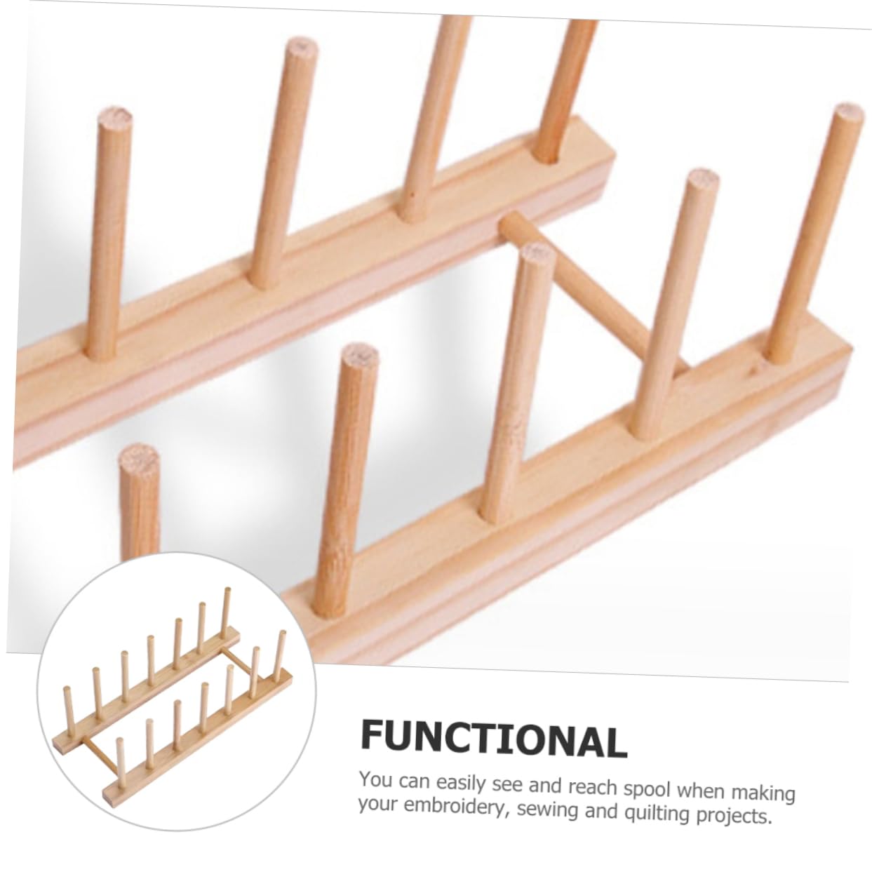 STOBOK Sewing Storage Rack Wood Thread Racks Wooden Thread Holder Sewing Thread Rack Holder Embroidery Thread Rack Yarn Holder Dispenser Crochet Yarn Ball Holder Solid Wood Tool, 29.50X9.80X4.70CM