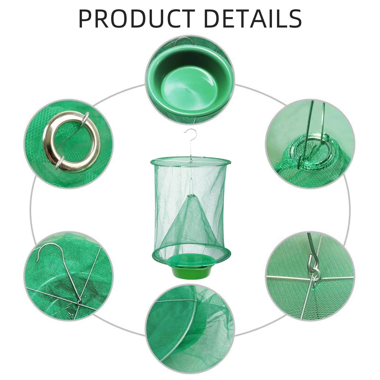 Ranch Fly Trap with Bait Tray, Reusable Fly Traps Fly Catcher Cage for Indoor or Outdoor Family Farms, Park, Restaurants (8 Pack) 01