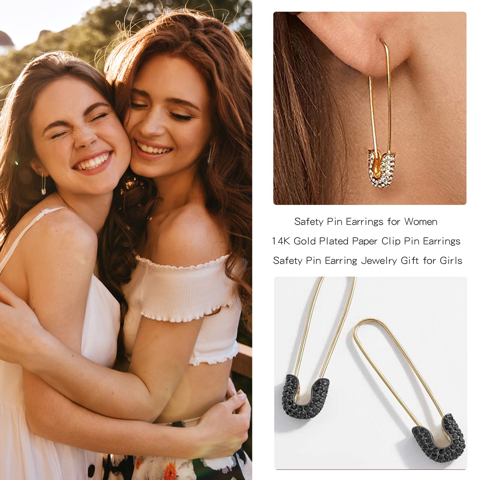 Heart Safety Pin Earrings 14K Gold Plated Paper Clip Earrings Personalized Pin Earrings for Women(gold)