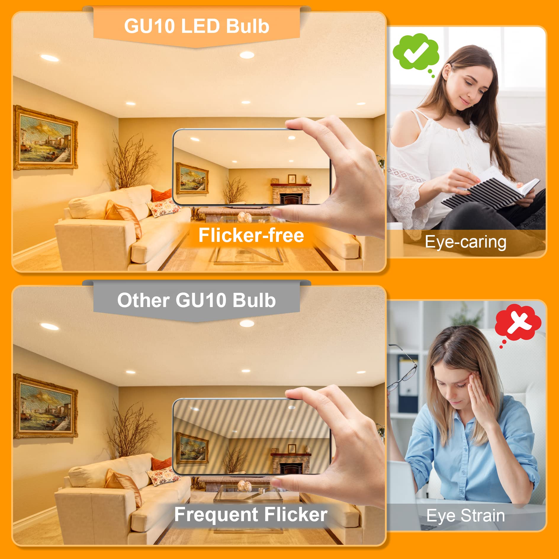 winshine GU10 LED Bulb, 50W Halogen Equivalent Light Bulbs, 3000K Warm White 2 Prong Base GU10 Bulb, LED Halogen Replacement Bulbs for Recessed Track Light 120V 550LM 120 Degree, Non-Dimmable 6 Pack