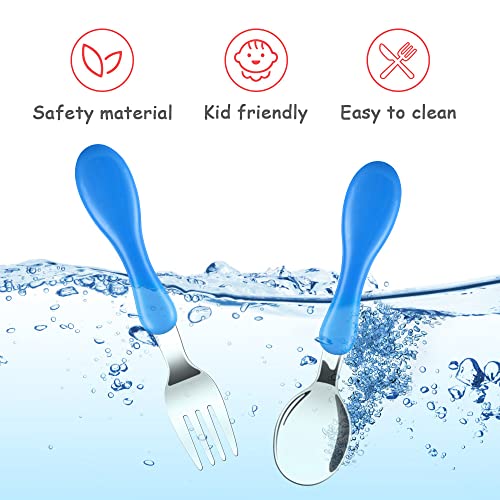 Vicloon Toddler Utensils, 6 Pcs Stainless Steel Baby Forks and Spoons Silverware Set, Children Safe Spoons and Forks with Flat Handle, Baby Feeding Cutlery, Dishwasher Safe (Yellow Red Blue)