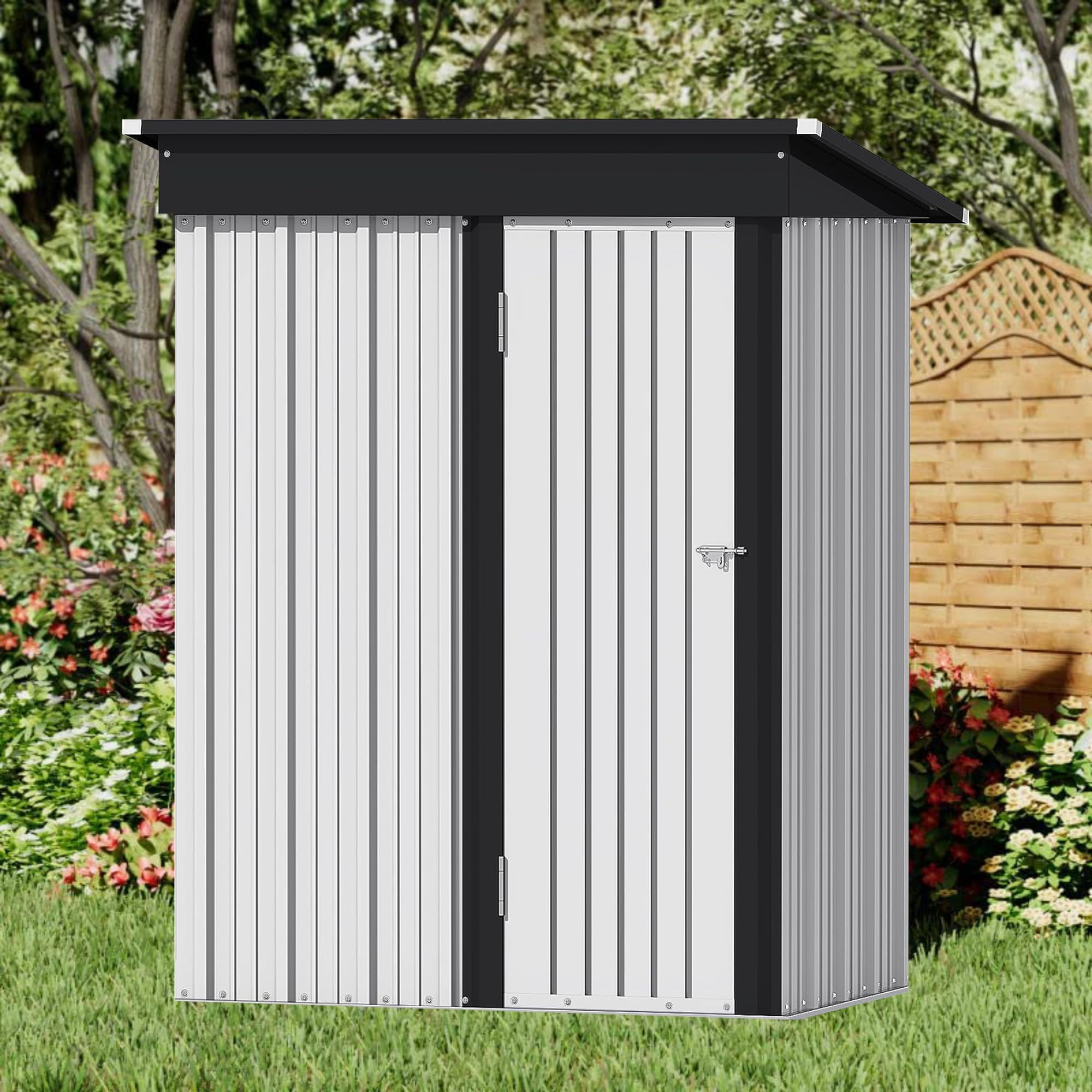 Rankok Outdoor Storage Shed 5X3 FT Small Outside Sheds & Outdoor Storage Anti-Corrosion Metal Shed Waterproof Outdoor Storage Cabinet with Door & Lock for Backyard Patio Lawn (White)