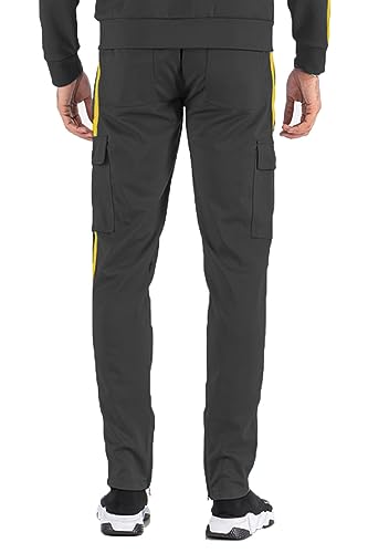 Weiv Gear Men’s Track Pants – Casual Two Stripe Cargo Pocket Ankle Zipper Sweatpants Joggers Active Athletic Workout TP500 BLKYEL M Black/Yellow
