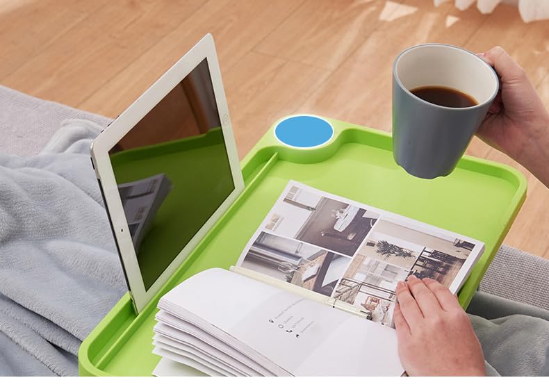 FRAMUN Lap Table, Folding Laptop Bed Table with Cup Holder and Tablet Slot, Student Dormitory Sofa Balcony Portable Breakfast Tray Table, Lazy Easy Laptop Tray (Green 20.48 * 12.2 * 1 inches)