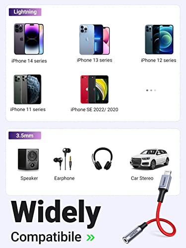 UGREEN Headphones Adapter for MFi Certified iPhone Lightning to 3.5mm Jack Converter Compatible with iPhone 14 Pro Max/14 Plus/13/13 Pro/13 Pro Max/12/12 Pro Max/11 Pro Max/XS/8/8P, iPad 9, Red