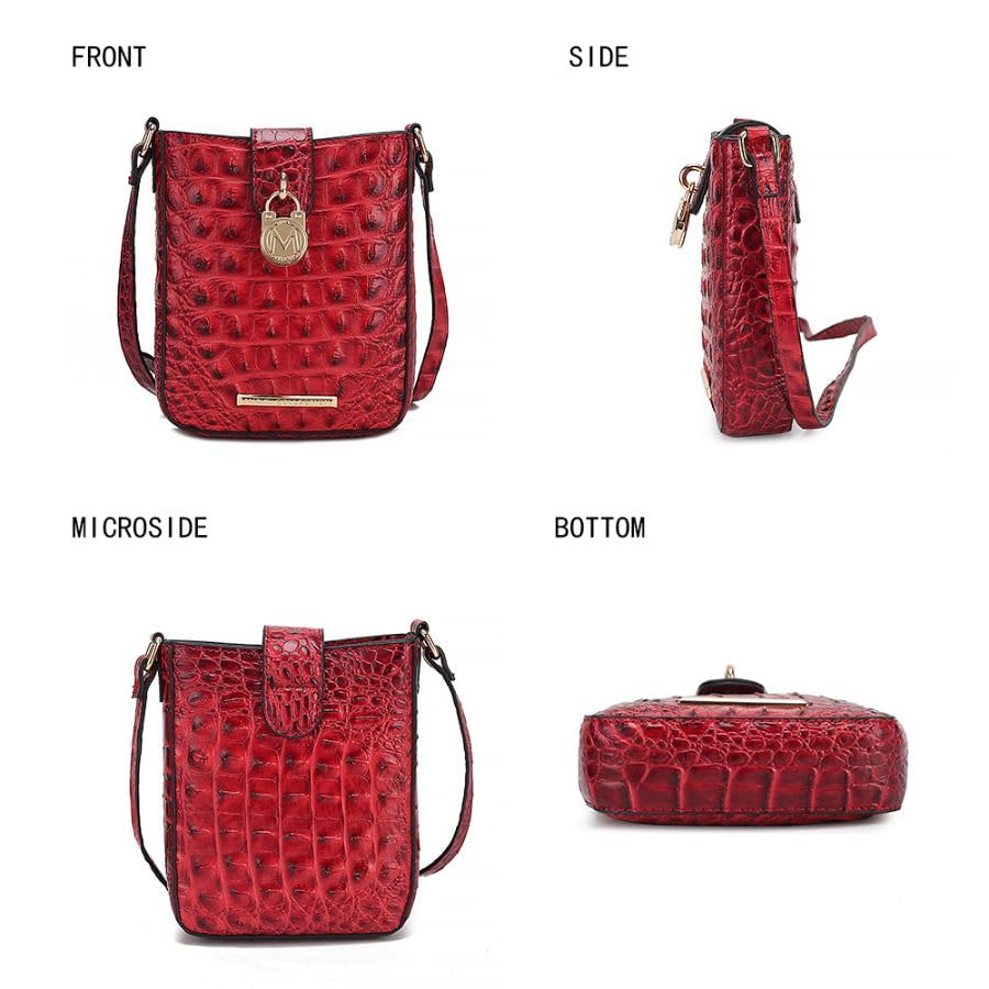 MKF Collection Crossbody for Women, Faux Crocodile Embossed Vegan Leather, Messenger Shoulder purse