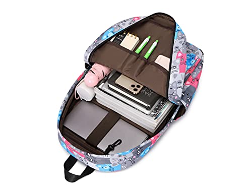 Wadirum Girl Casual Laptop Backpack Lightweight Bookbag for Women Cat