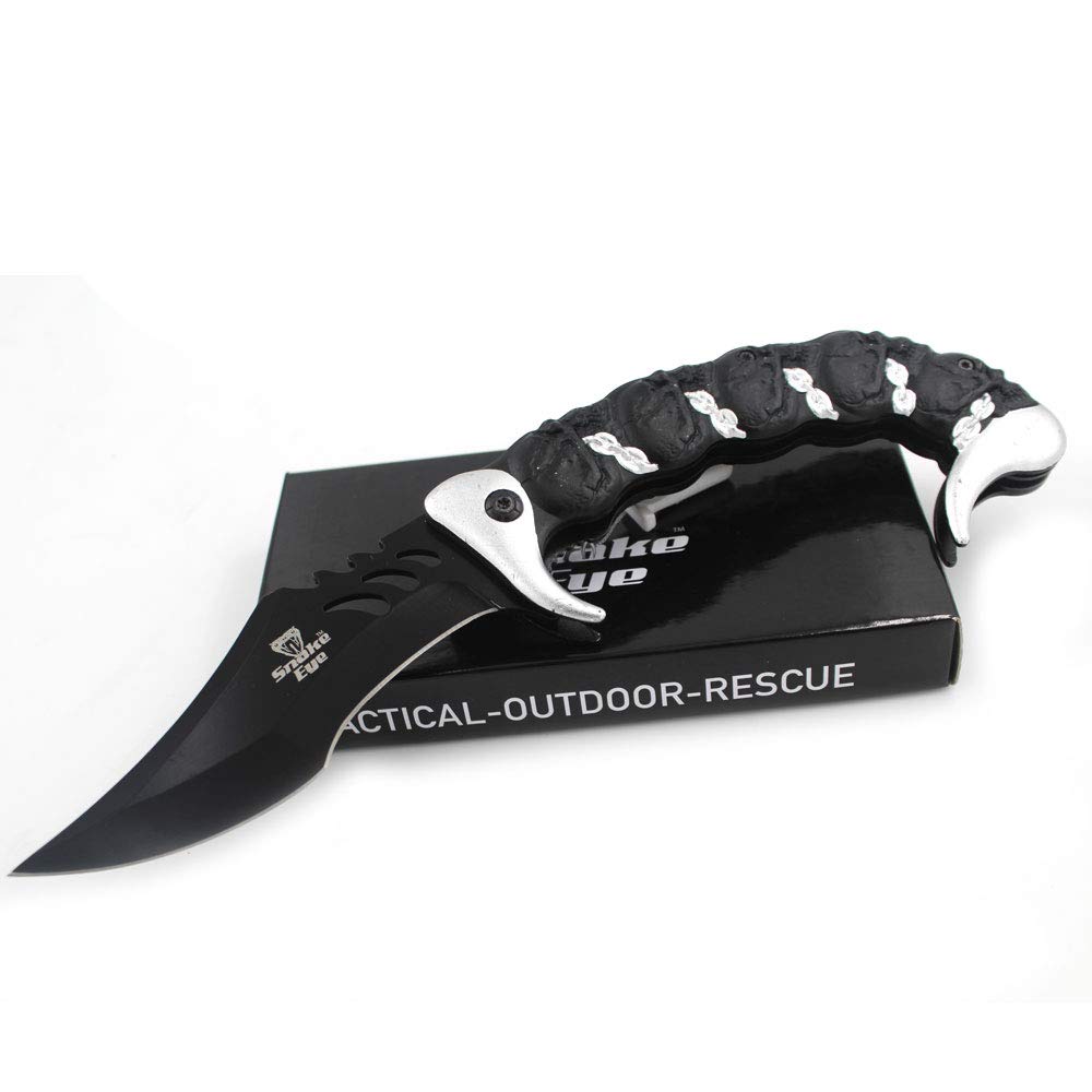 Snake Eye Everyday Carry Scorpion Style Ultra Smooth One Hand Opening Folding Pocket Knife - Ideal for Recreational Work Hiking Camping (Silver)
