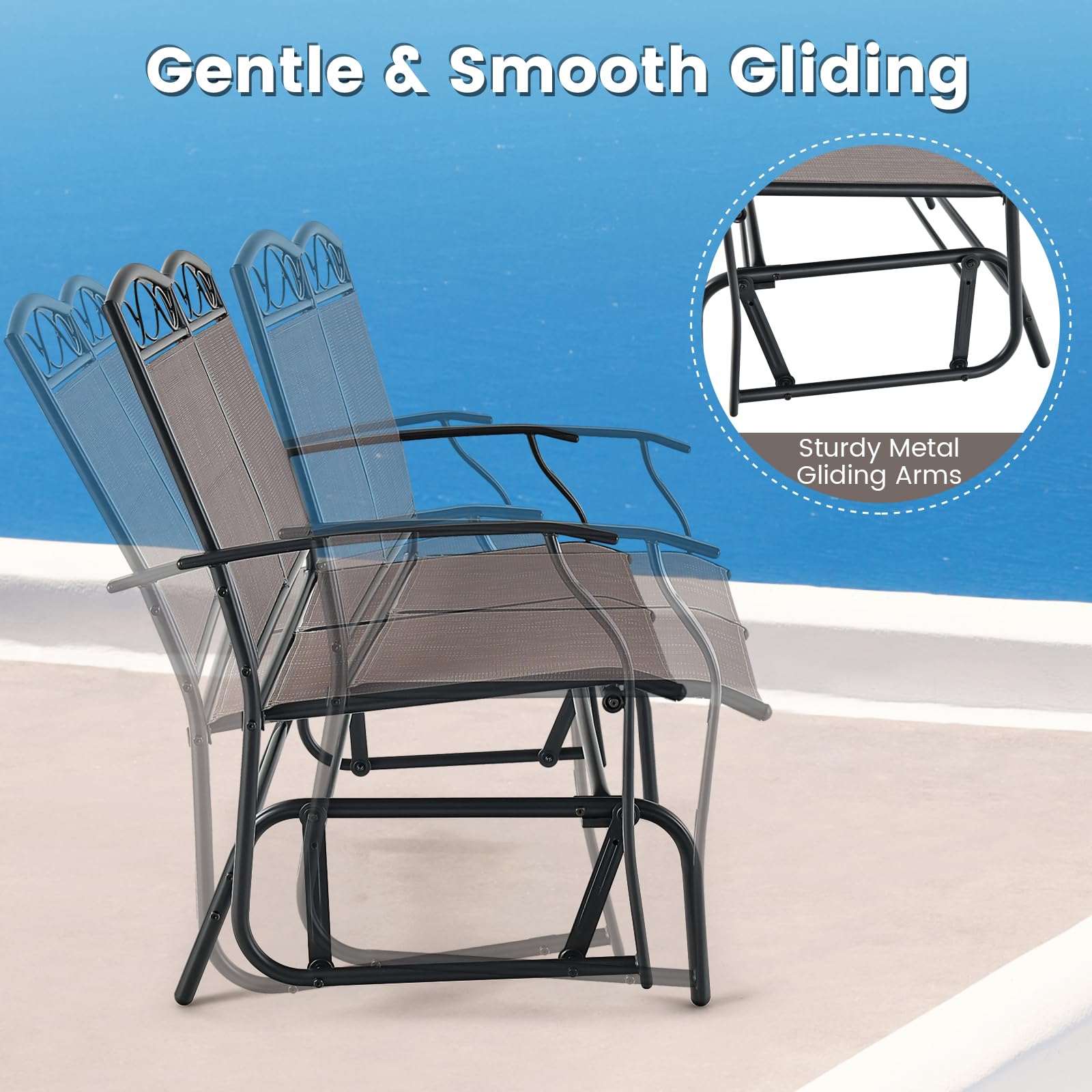 Tangkula 4 Pcs Patio Glider Set, Outdoor Gliding Loveseat w/Tempered Glass Coffee Table, Heavy-Duty Patio Furniture Set for Backyard, Porch, Poolside (4 PCS Patio Glider Set)