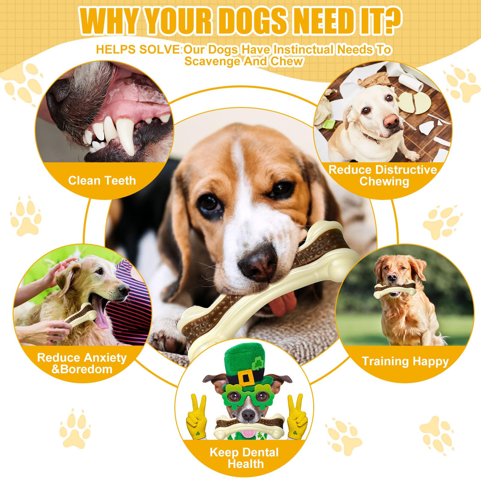 Sosation Beef Flavor Dog Chew Toy, 4 Pcs Nylon Chew Bones for Aggressive Chewers, Large (Dental Health, Large Breeds)