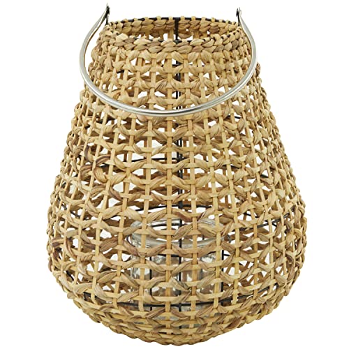 The Novogratz Metal Handmade Decorative Candle Lantern with Glass Holder and Handle, 13" x 13" x 16", Brown