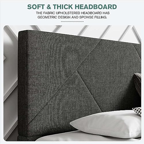 Queen Size Upholstered Platform Bed Frame with Linen Soft Headboard and Wooden Slats Support, No Box Spring Needed for Boys Girls Teens Adults, Non-Slip and Noise-Free, Under Bed Storage (Queen)