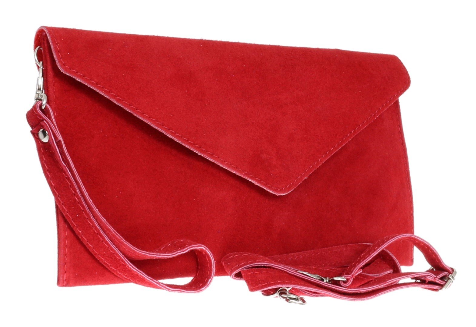 Girly Handbags Womens Italian Suede Leather Envelope Clutch Bag (Red)
