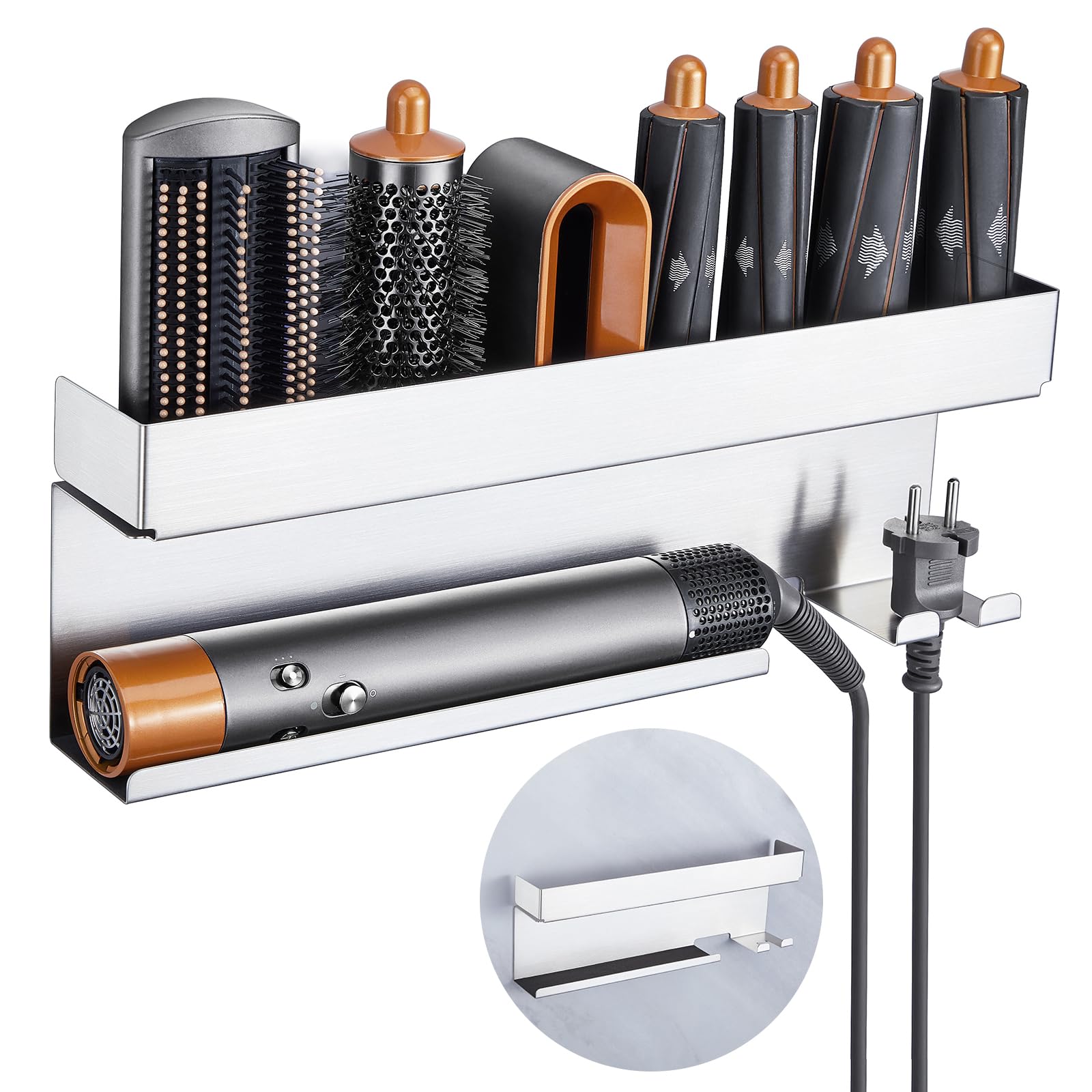 Storage Hair Dryer Holder for Curling Iron Wands Accessories, Hair Straightener Holder, Wall Mount Hair Tool Organizer for Styler Attachments,Stainless Steel Curling Iron Holder Organizer for Bathroom