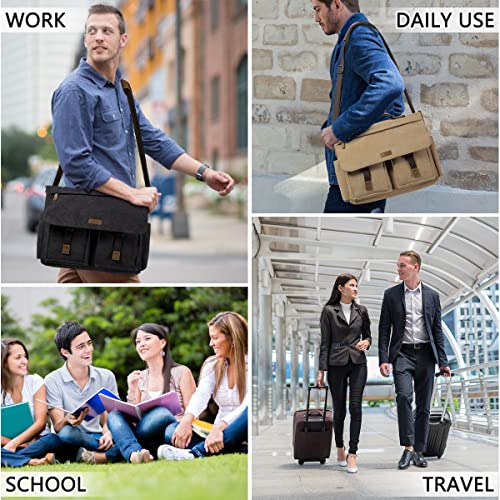 VASCHY Messenger Bag for Men, Vintage Water Resistant Waxed Canvas Satchel 15.6 inch Laptop Briefcase Shoulder Bag with Padded Shoulder Strap Gray