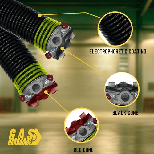 Garage Door Torsion Spring 207x2x20 for Right Side of Garage Door - Torsion Spring for Garage Door Repair Precision E-Coating 5-Year Warranty Minimum 30,000 Cycles (Black Cone)