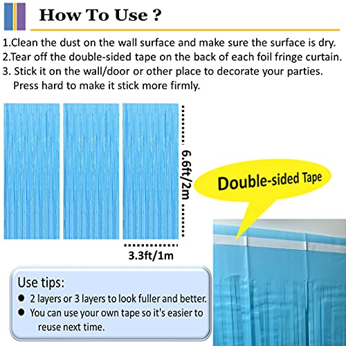 Vanujoy 3pcs Macaron Light Blue Tinsel Foil Fringe Backdrop Curtains 2024 Graduation Party Decoration - Party Door Wall Streamer Photo Backdrop for Birthday Wedding Engagement Bridal Shower Decoration