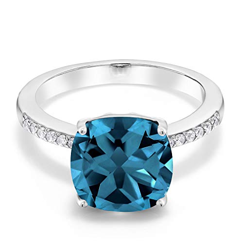 Gem Stone King 925 Sterling Silver 10MM Cushion Cut Gemstone Birthstone Engagement Ring | Wedding Anniversary Promise Ring For Women | Available In Size 5, 6, 7, 8, 9