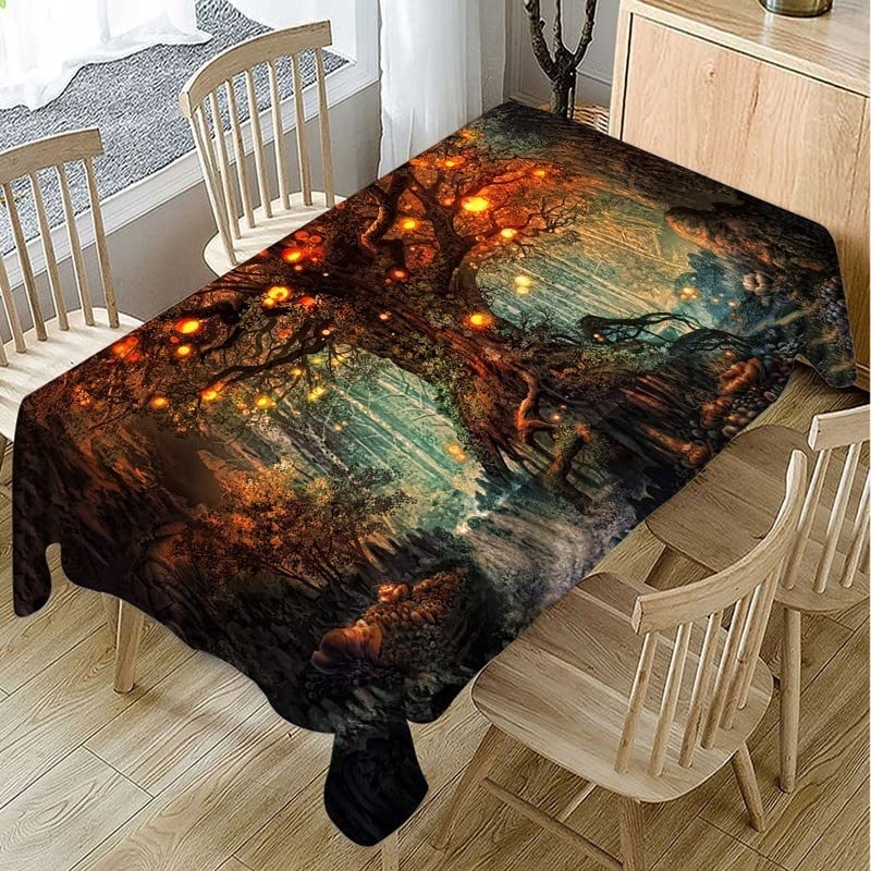 MLQL Forest Landscape Printing Rectangular Tablecloth for Table Wedding Decoration Waterproof Anti-Stain Dining Coffee Tablecloth A7 140x210cm