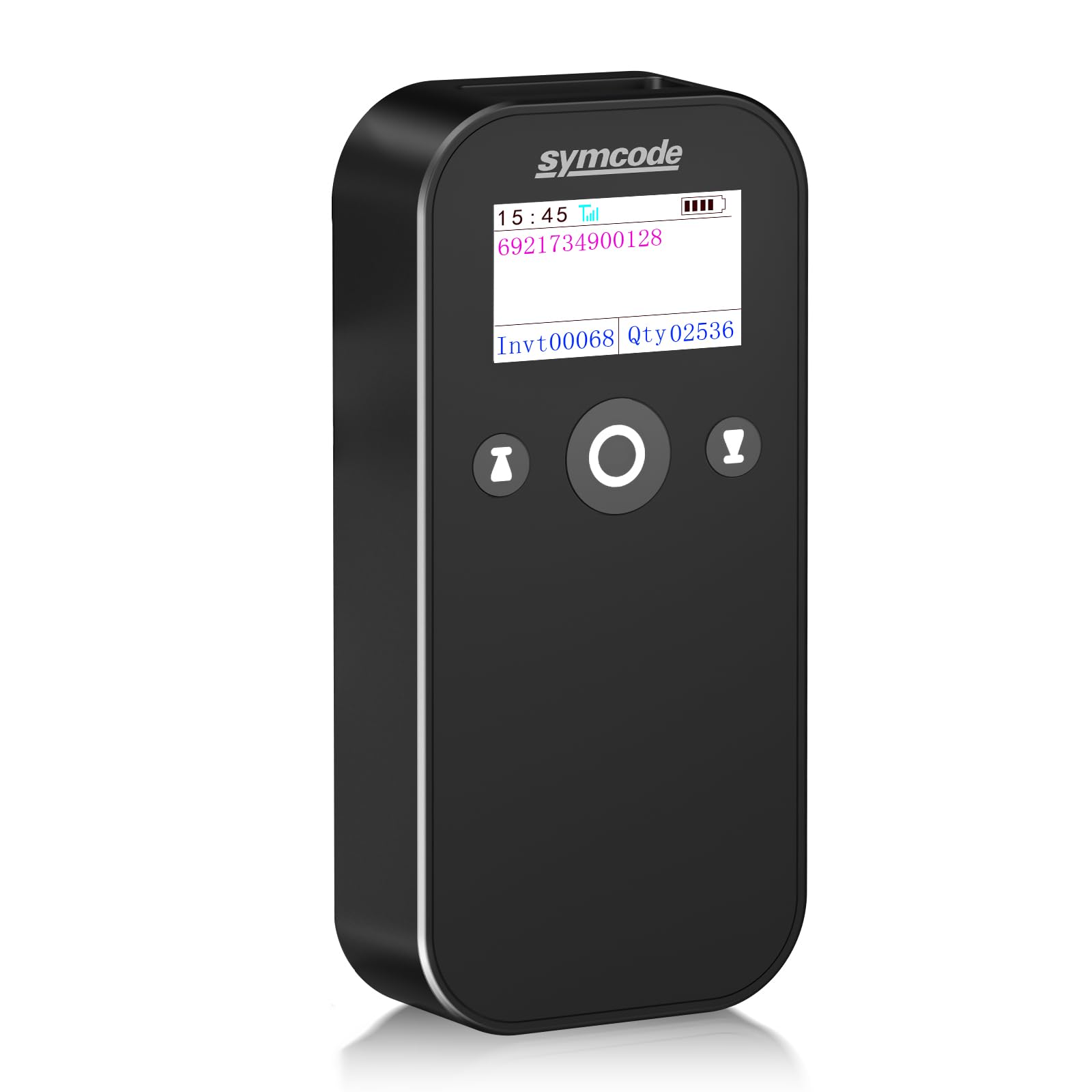 symcode Bluetooth Barcode Scanner with Display Screen Battery Level Time Display Works,Wireless 2D QR Bar Code Reader Scanner for Warehouse Supermarket Library