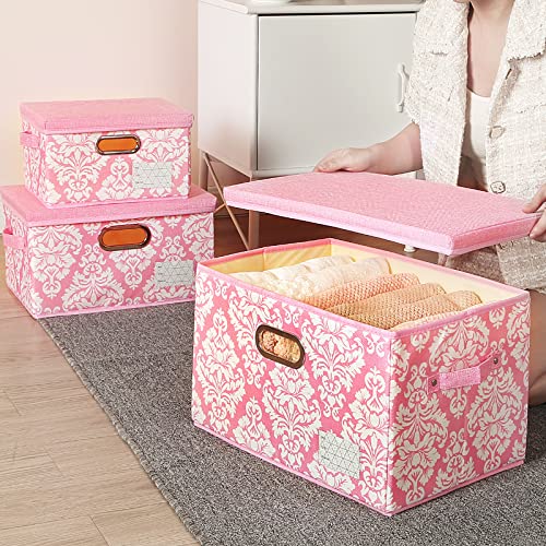 SEEKIND Storage Box, Decorative Storage Bins with Lid,6 in 1 Set,with Handles,Foldable for Space Saving Storage Boxes,for Bras,Clothes, Cosmetic,Blankets (Pink) …